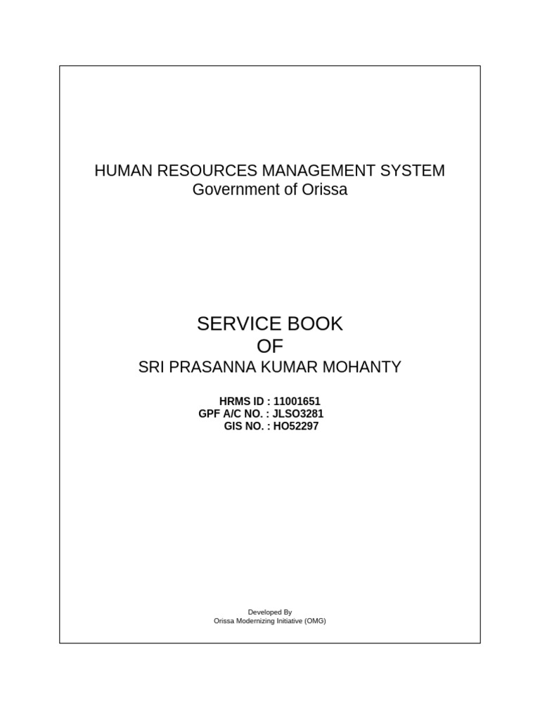 Service Book of Sri Prasanna Kumar Mohanty | PDF