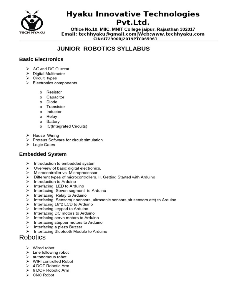 Tech Hyaku Basic Robotics Course | PDF