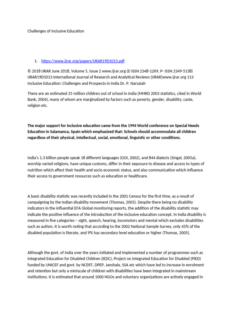 Challenges of Inclusive Education 16may24 | PDF | Inclusion (Education ...