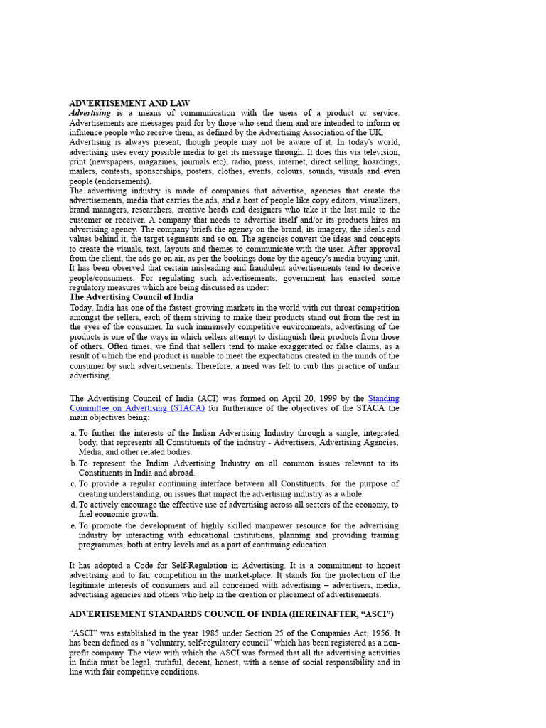 Advertising Regulations in India | PDF | Advertising
