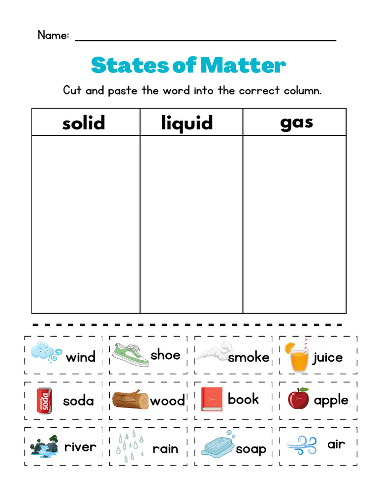 Colorful Fun States of Matter Sorting Science Worksheet | PDF
