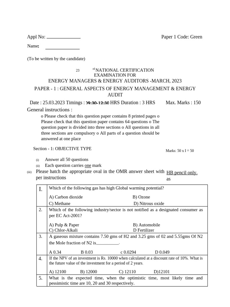 1.paper 1 23rd NCE GREEN | PDF