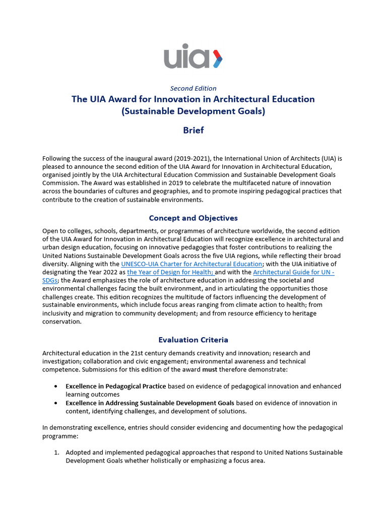 Second Edition UIA Innovation Education SDGs Award FINAL | PDF