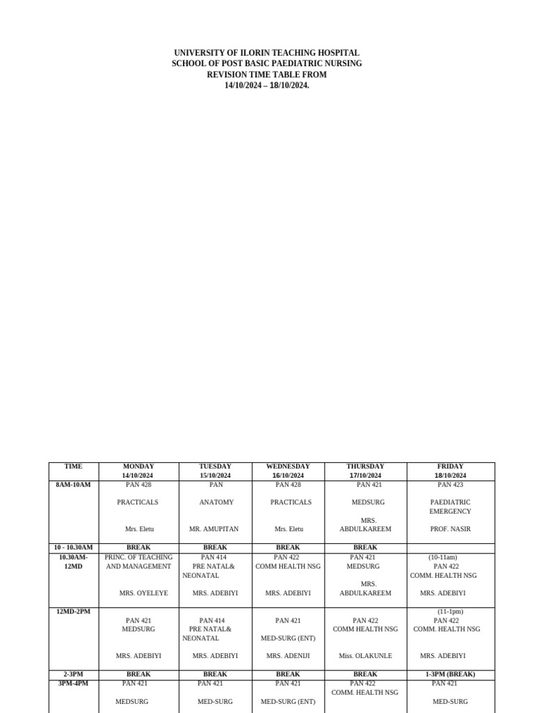 University of Ilorin Teaching Hospital School of Post Basic Paediatric ...