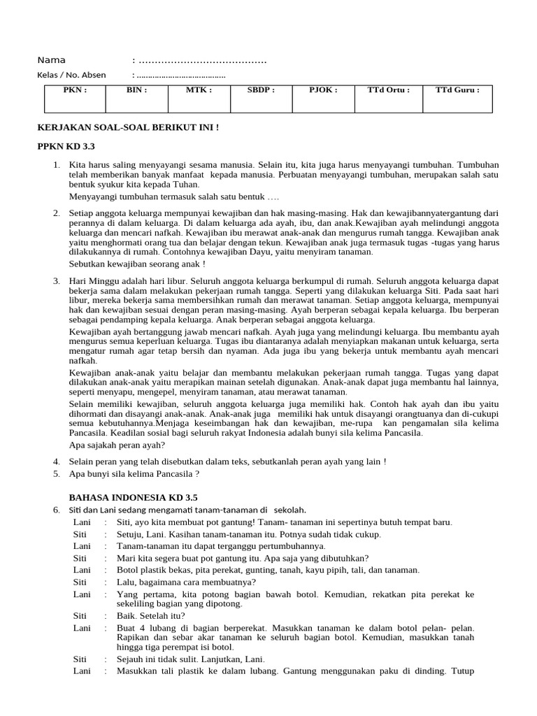 SOAL LATIHAN PENGETAHUAN TEMA 2 SUB 3 KELAS 3 Fix | PDF