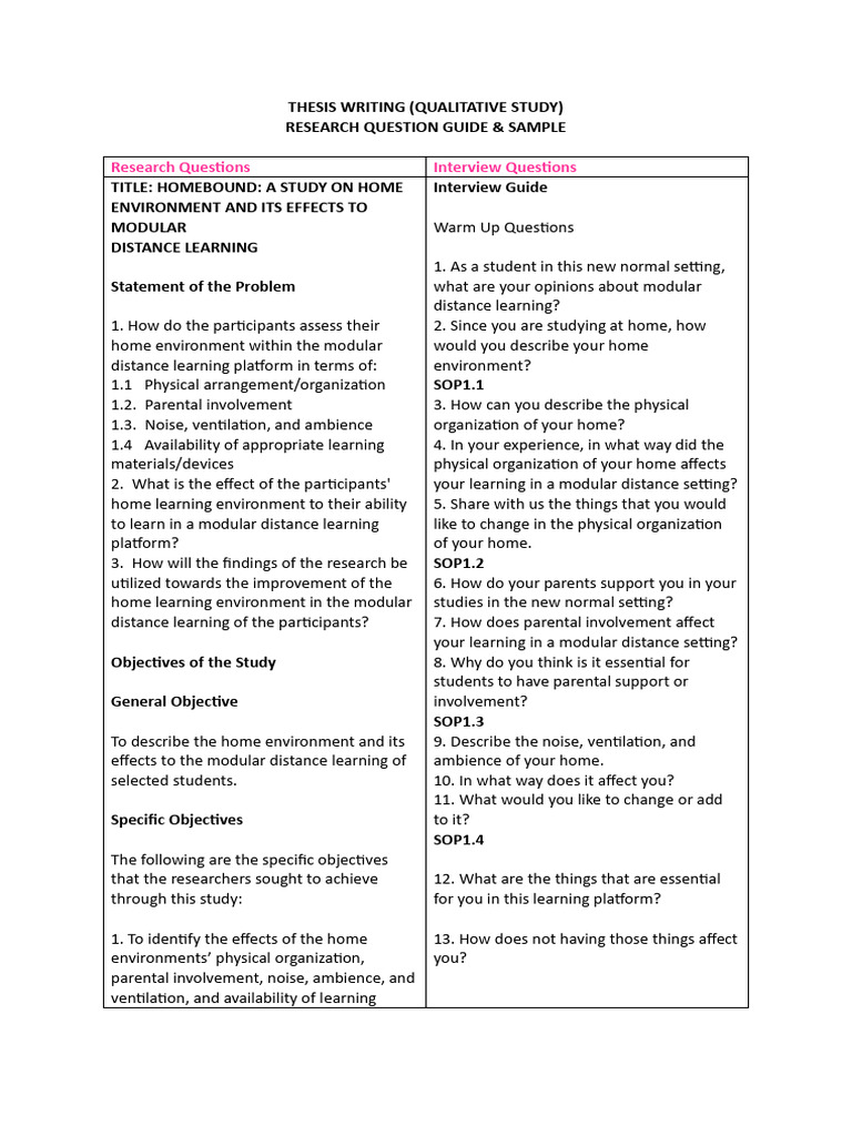 Thesis Writing Research Question Guide | PDF | Learning | Behavioural ...
