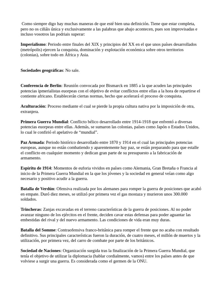 Vocabulario Resuelto | PDF | Primera Guerra Mundial | Historia