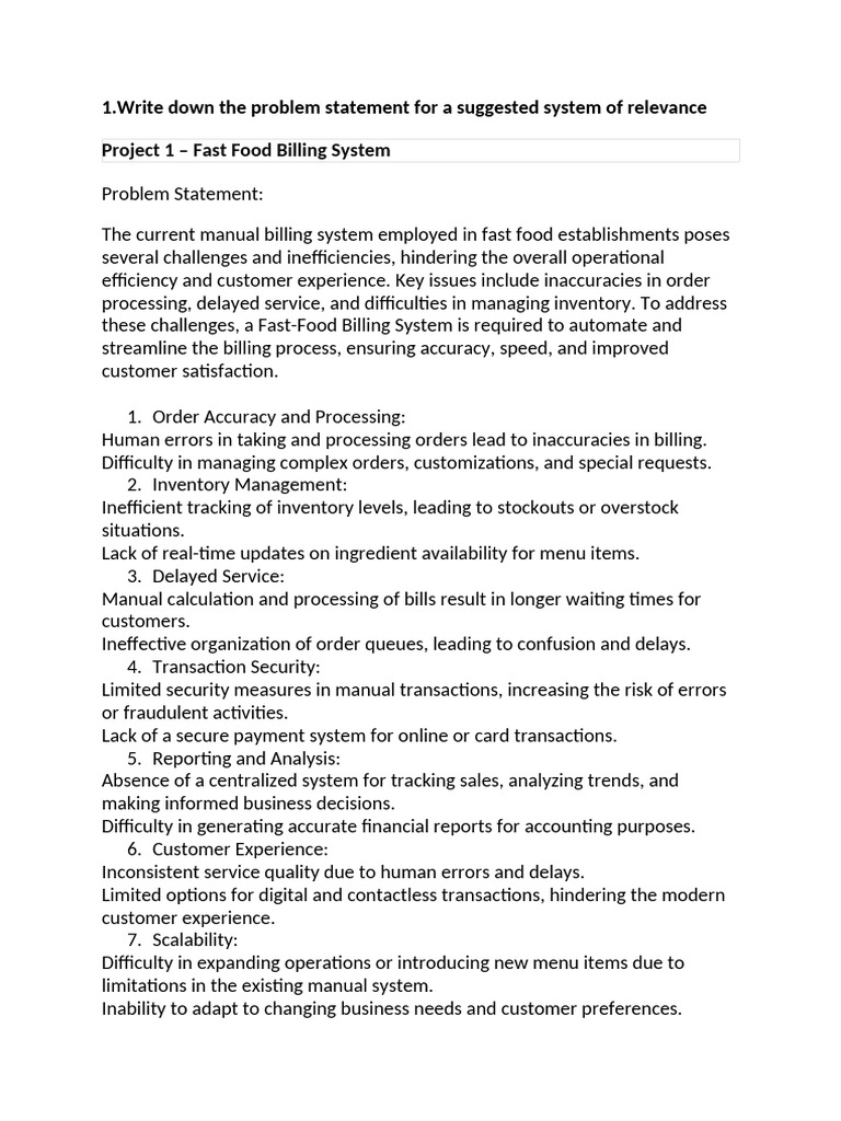 Fast Food Billing Sysyem | PDF