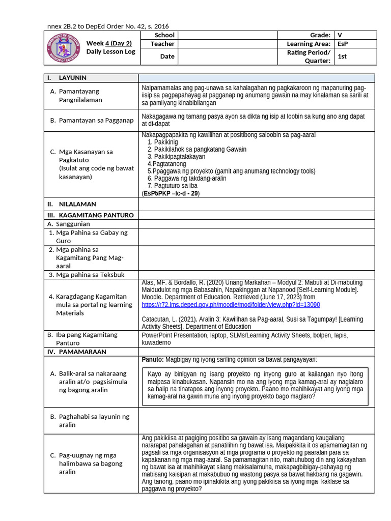 ESP5 - Q1 - Week 4 Day 2 | PDF