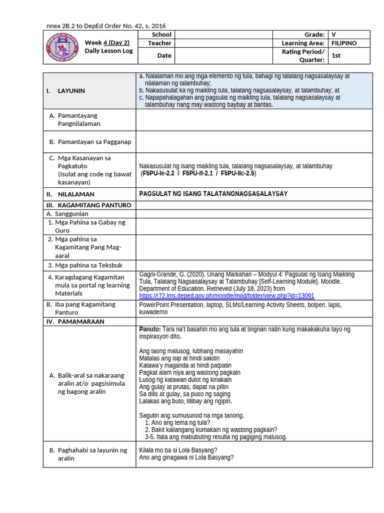 FIL5 - Q1 - Week 4 Day 2 | PDF