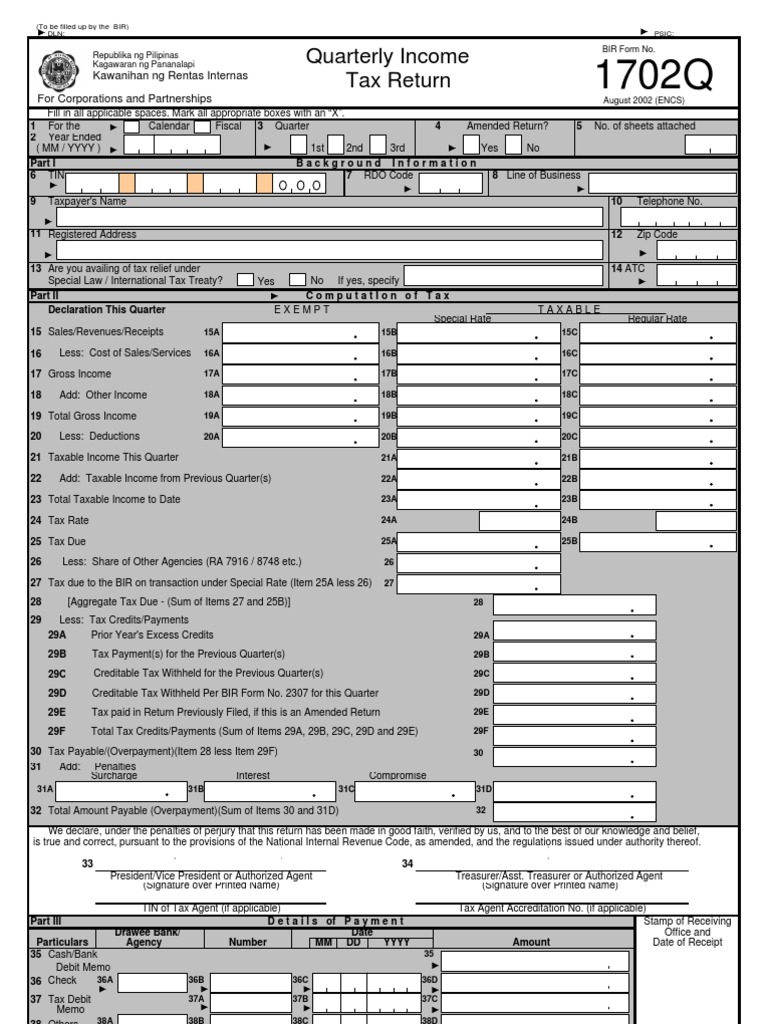 Quarterly Income Tax Return 1702Q Guide | PDF