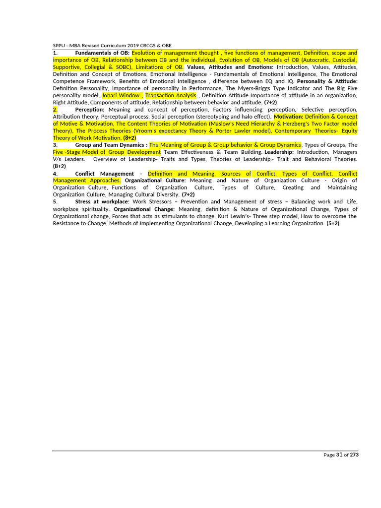 Fundamentals of OB - Syllabus | PDF