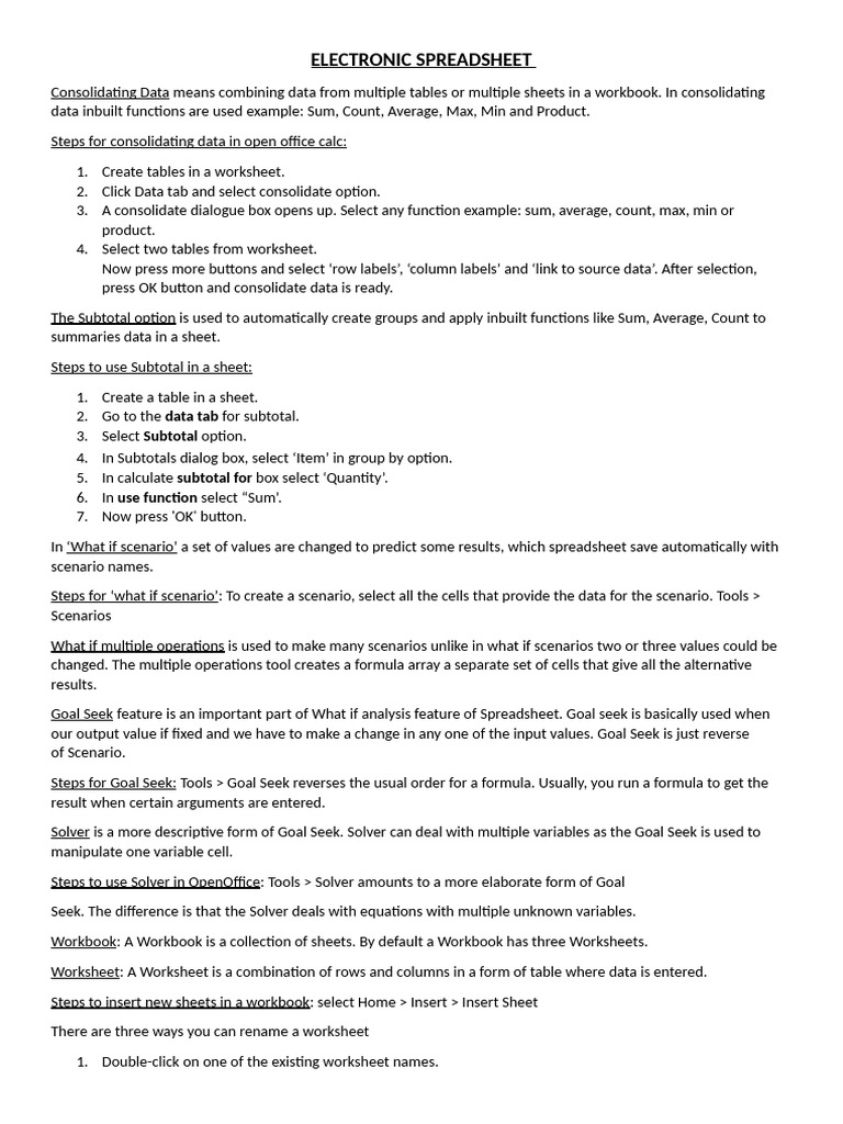 Electronic Spreadsheet Pdf