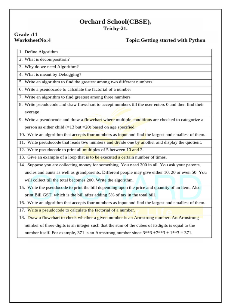 Grade 11 - CH 3 Worksheet (4) - Getting Started With Python Worksheet | PDF