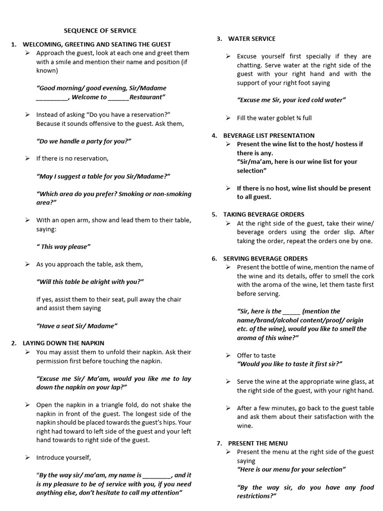 Sequence of Service | PDF