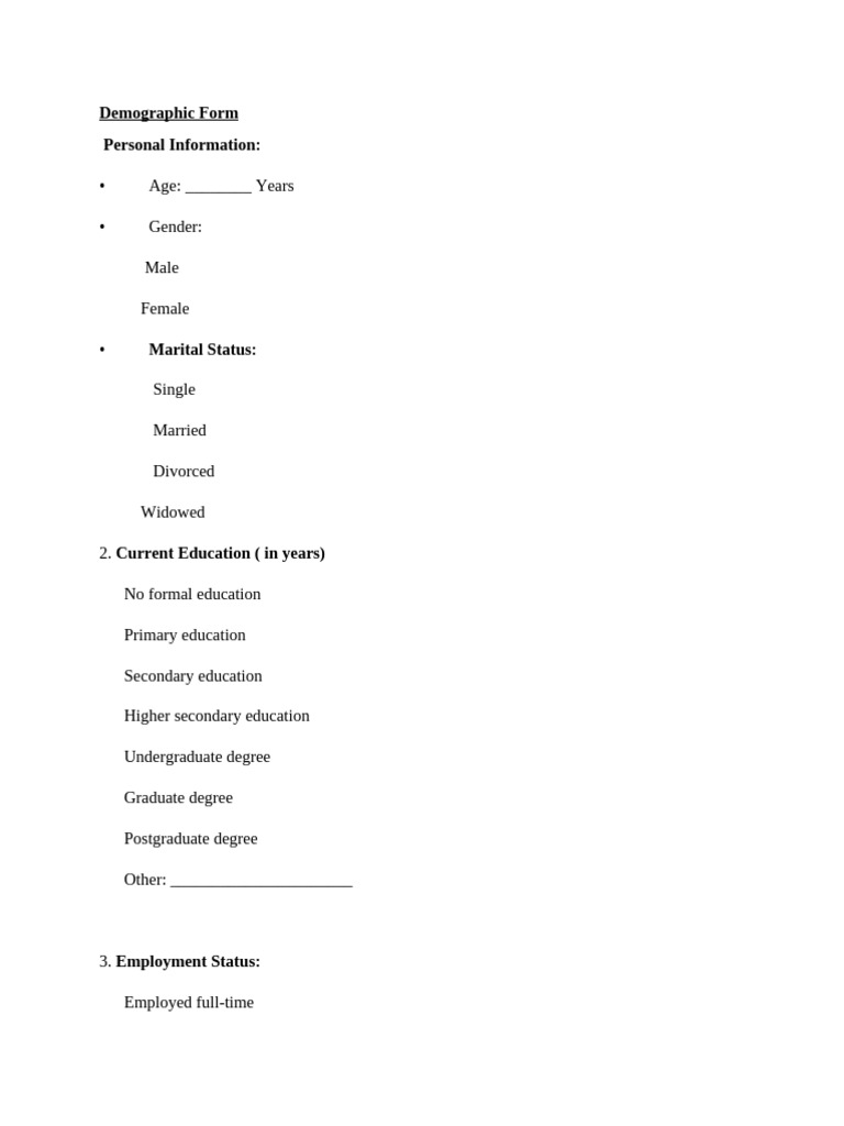 English Demographic Form | PDF