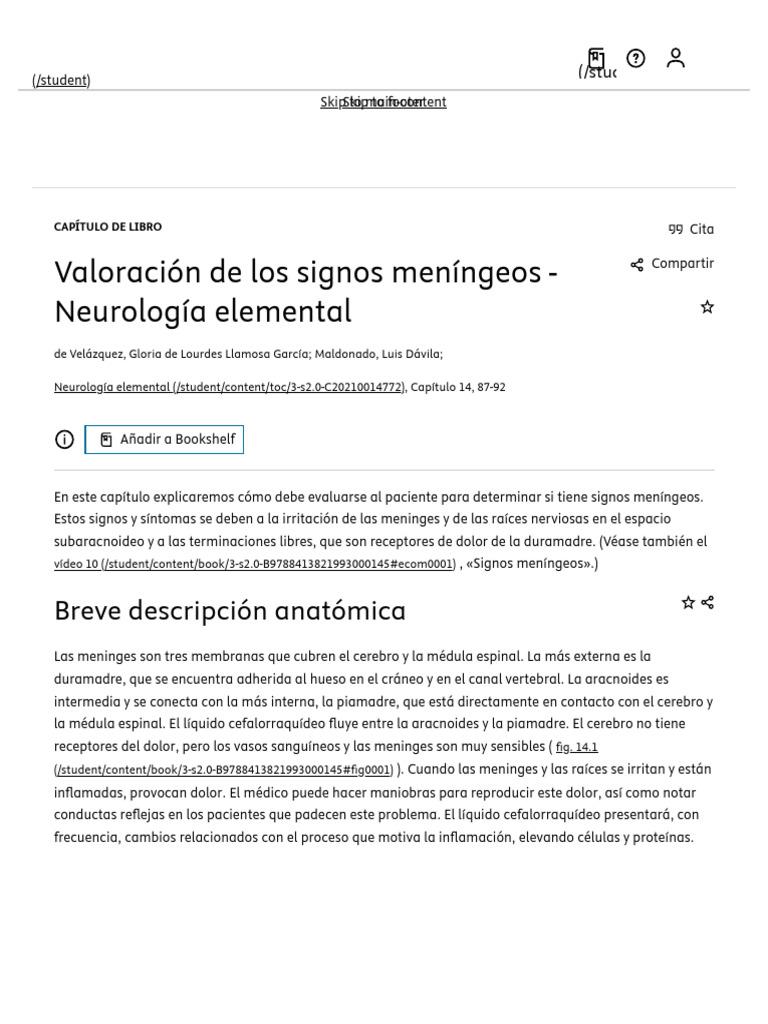 Valoración de Los Signos Meníngeos - Neurología Elemental - ClinicalKey ...