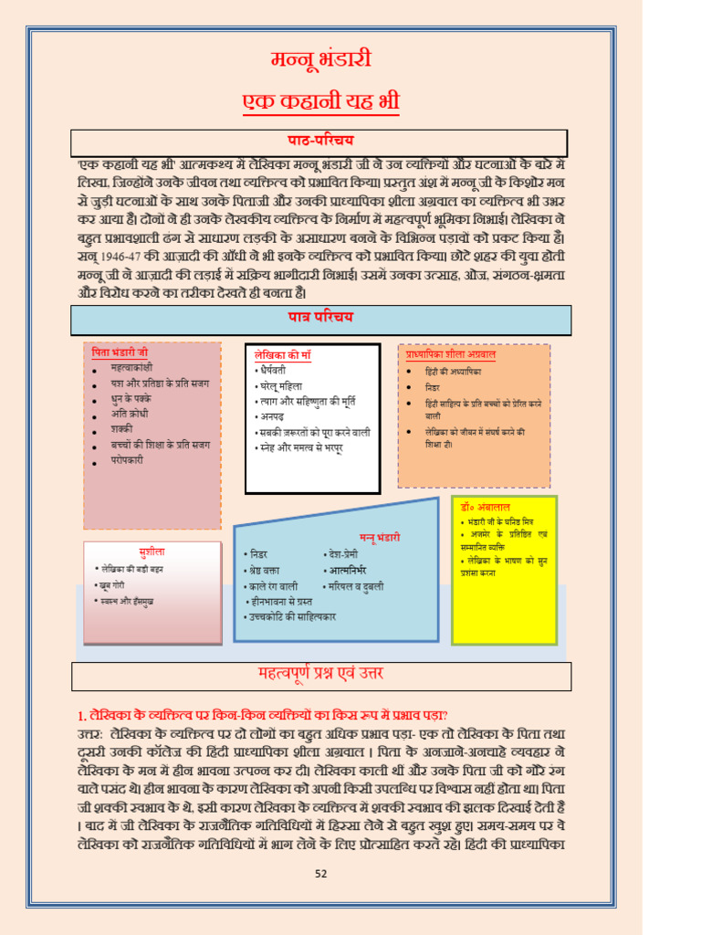 Mannu Bhandari Class 10 | PDF