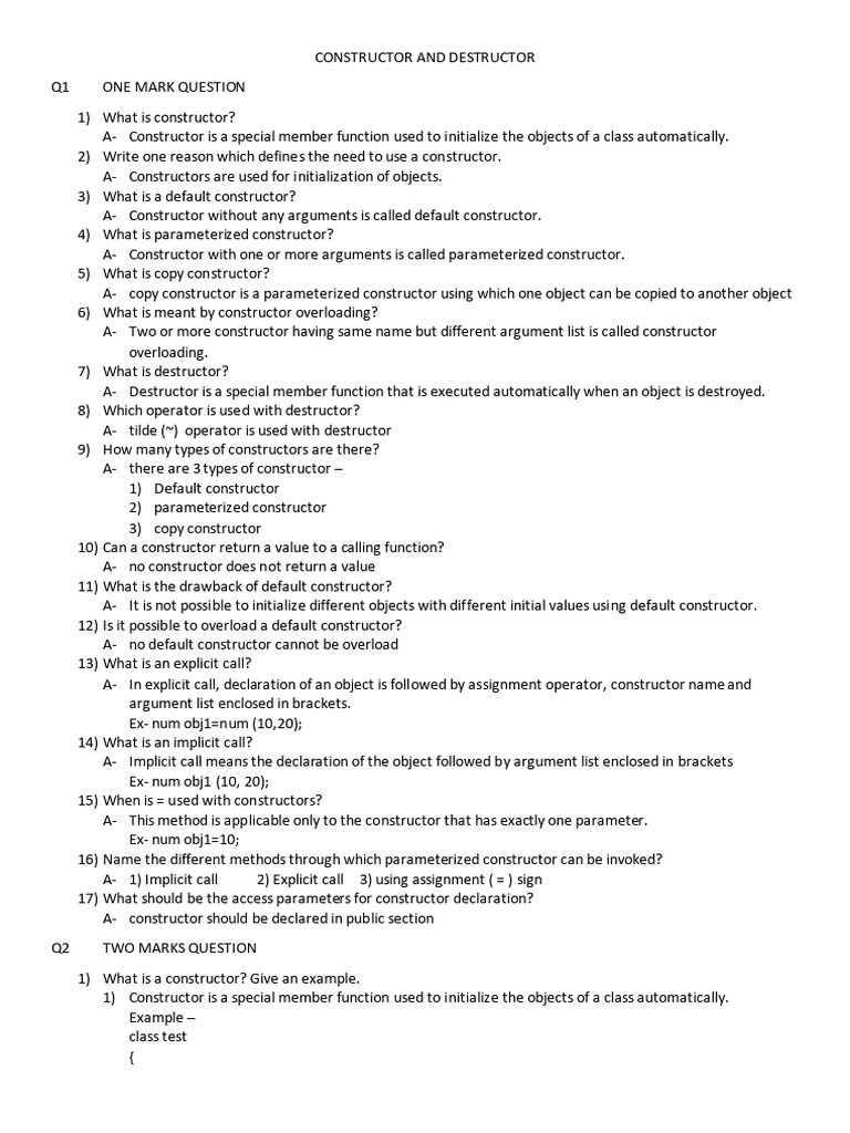 Constructor and Destructor | PDF
