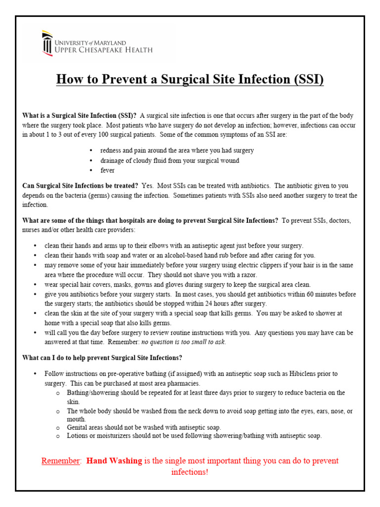 How To Prevent A Surgical Site Infection (SSI) | PDF