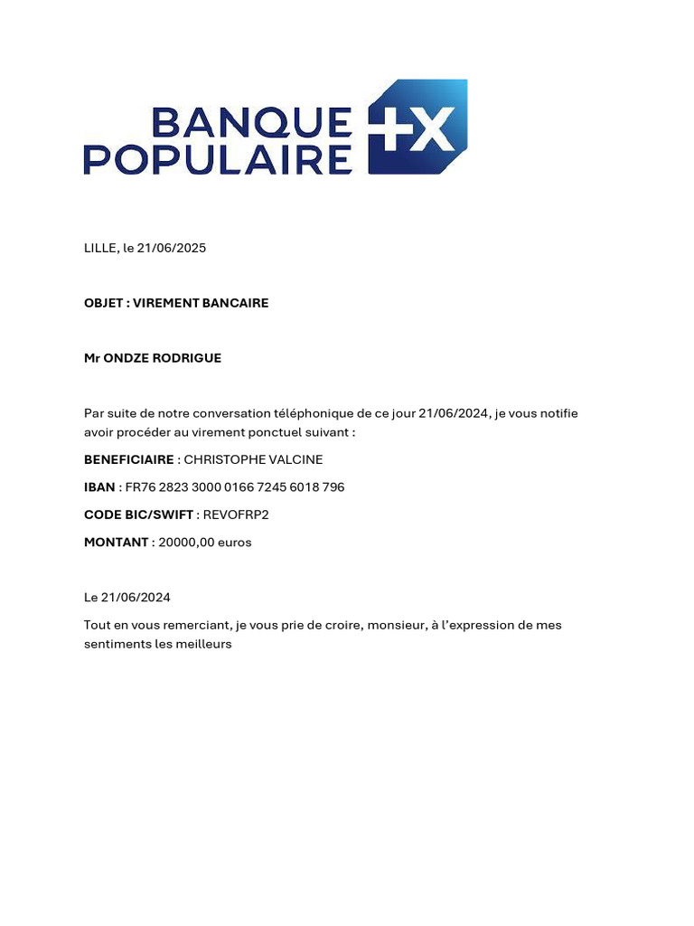 Attestation de Virement | PDF