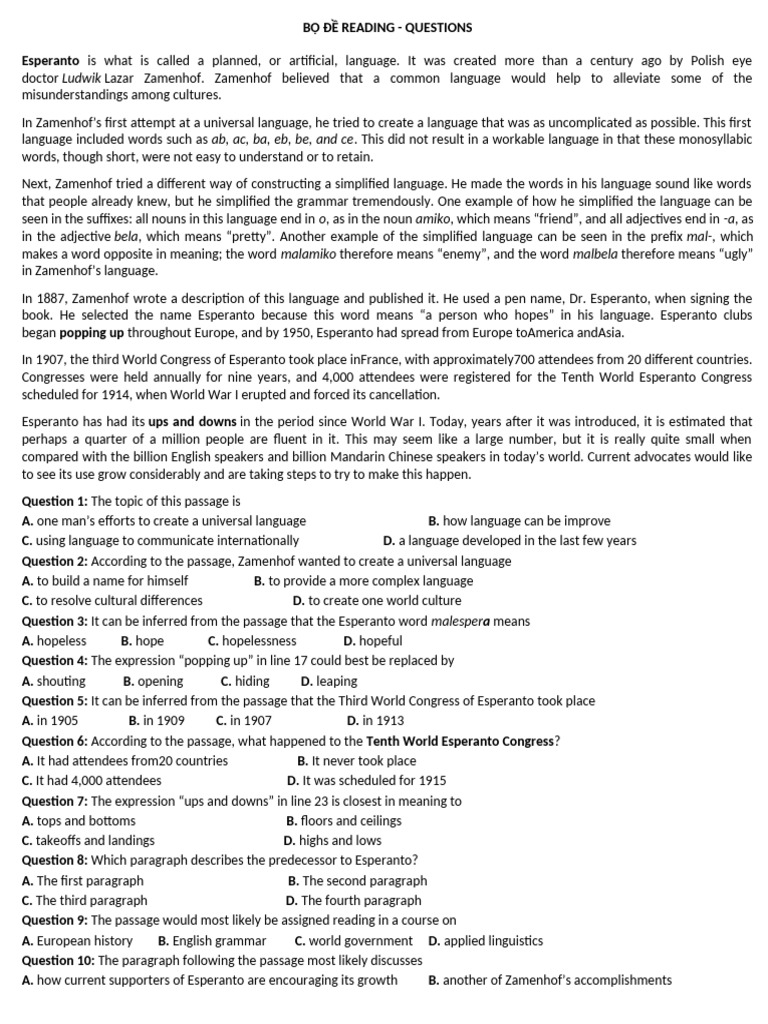 Bộ Đề Reading Questions | PDF