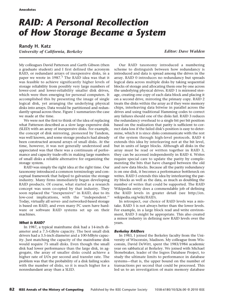 RAID: A Personal Recollection of How Storage Became A System | PDF