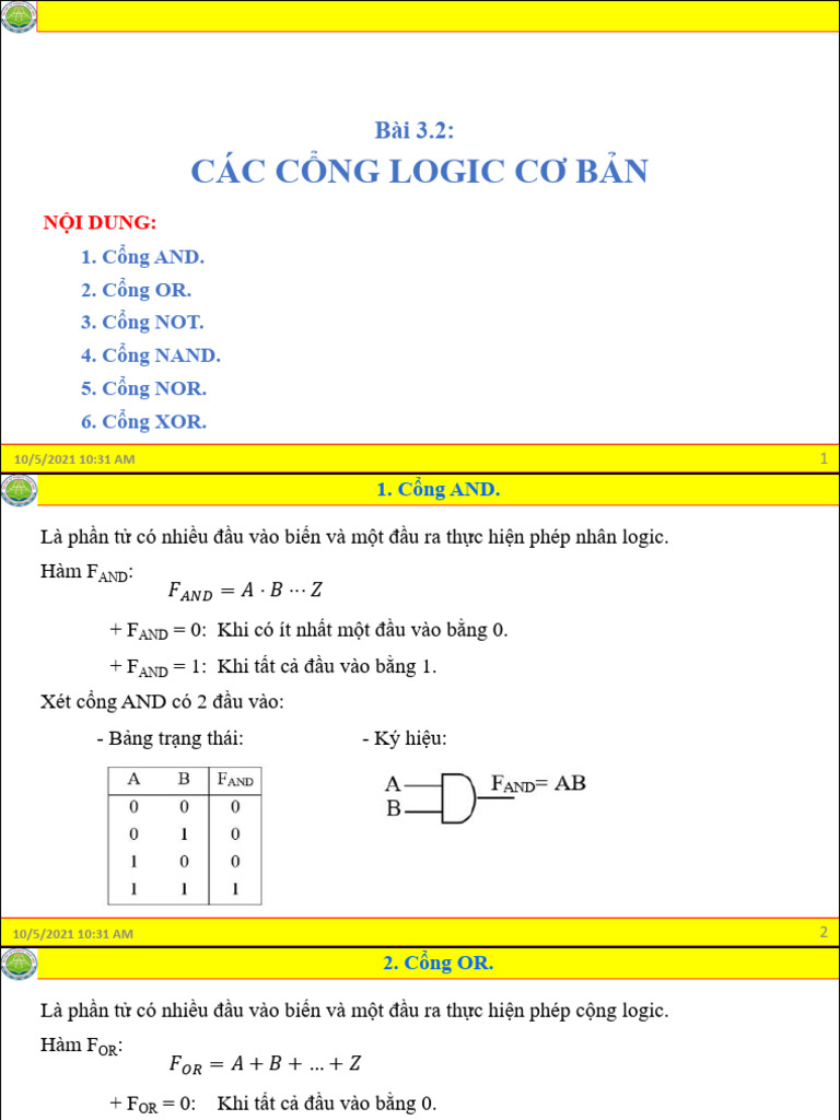 Bài 3.2 - Các Cổng Logic Cơ Bản | PDF