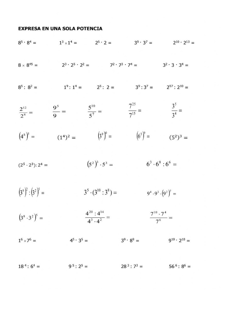 Ejercicios Potencias 1º ESO | PDF