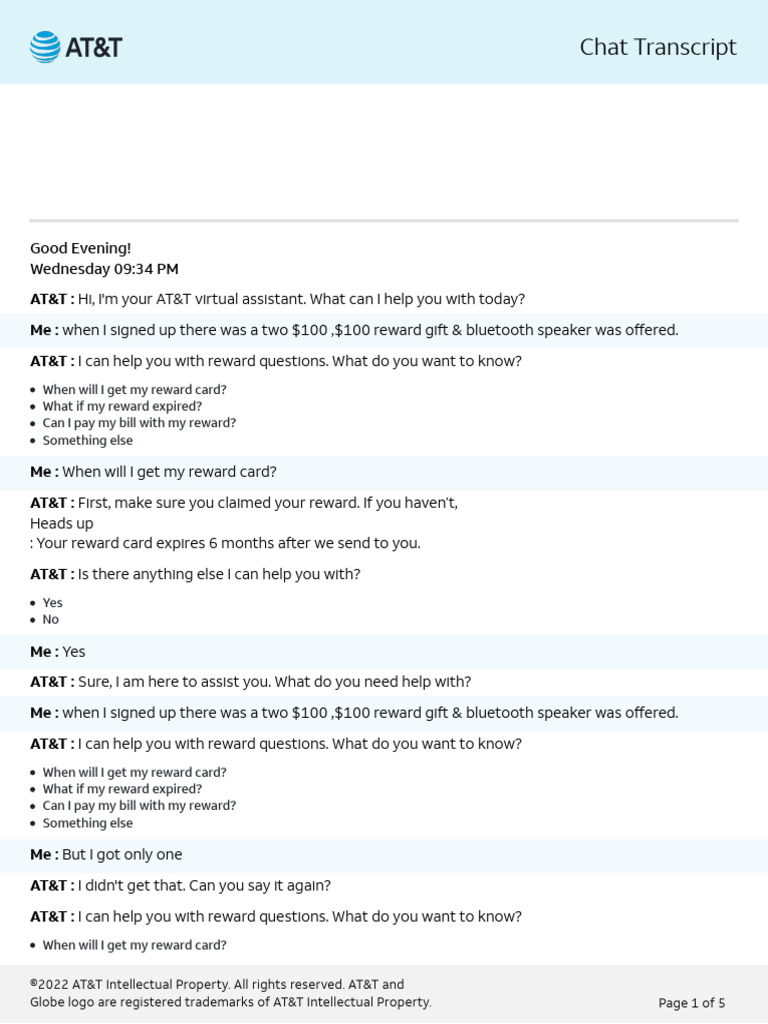 ATT Chat Transcript | PDF