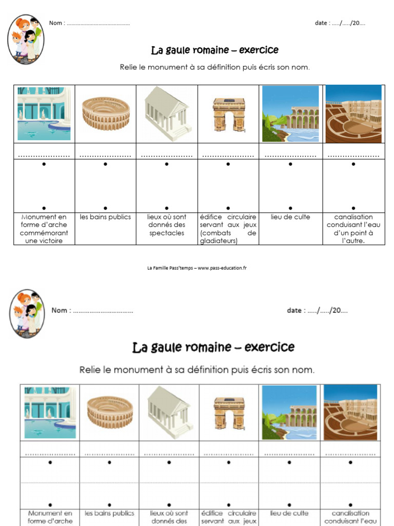 Monuments Gallo Romains Ce2 Exercices | PDF