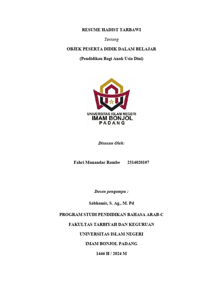 Resume Hadist Tarbawi Fahri | PDF