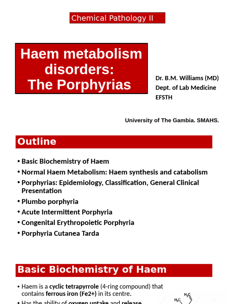 UTG. SMAHS. Haem Metabolism Disorders | PDF
