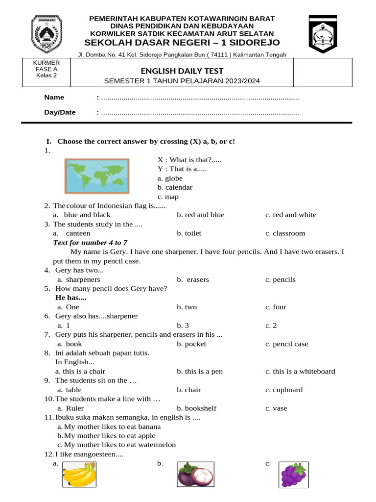 Soal B.ingg Kelas 2 | PDF