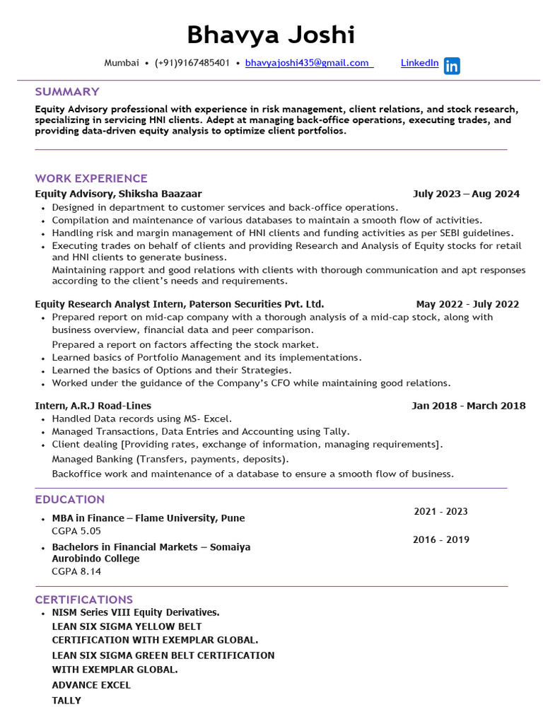 Bhavya Resume 24 | PDF
