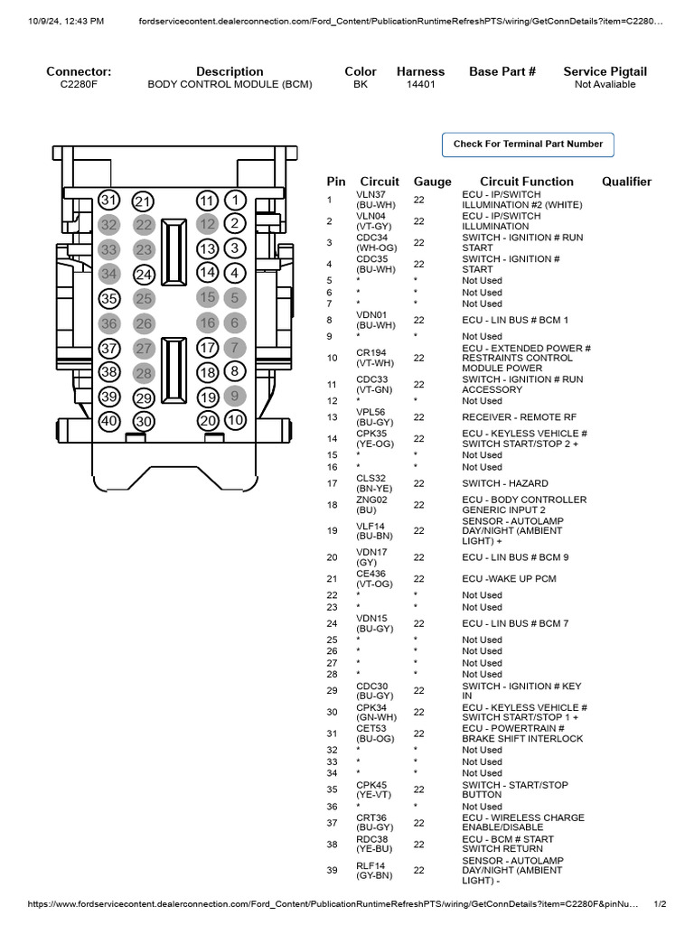 Body Control Module C2280F Pinout | PDF