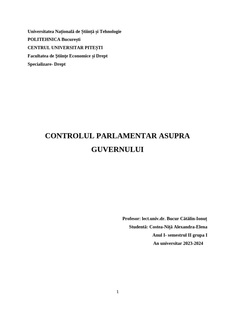 Controlul Parlamentar Asupra Guvernului | PDF