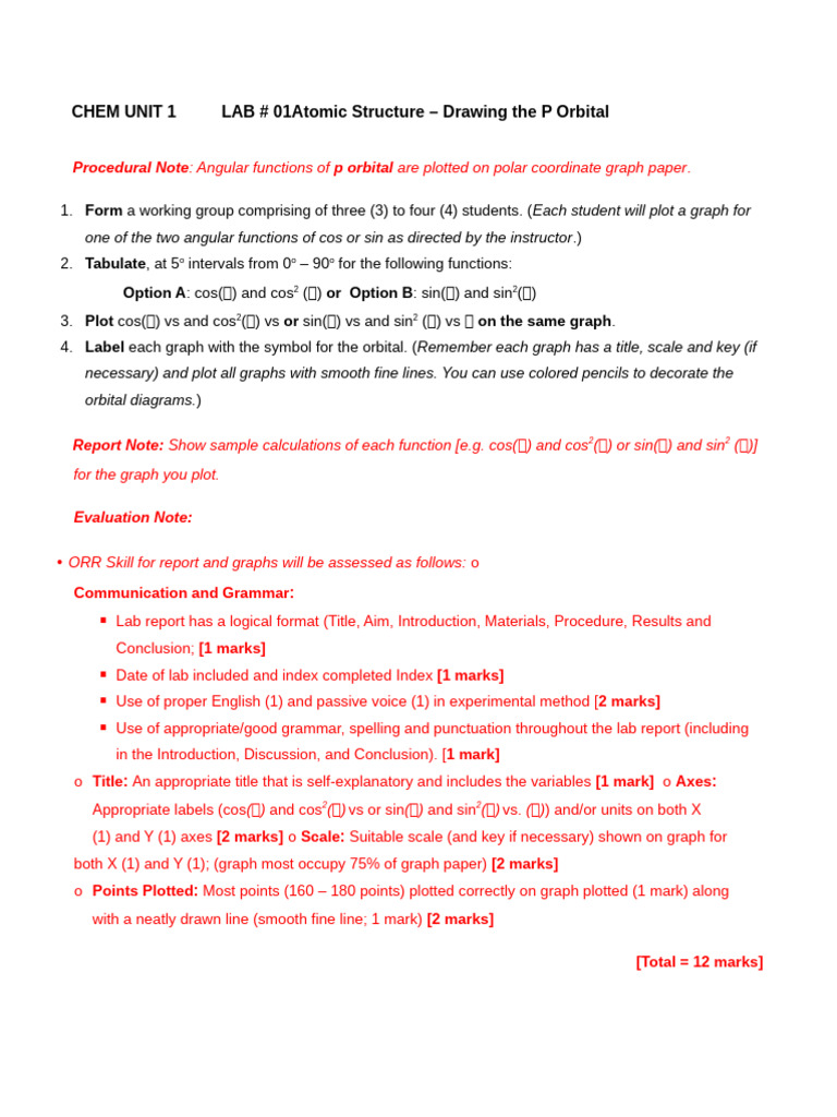 Chem Unit 1 LAB # 01atomic Structure - Drawing The P Orbital | PDF