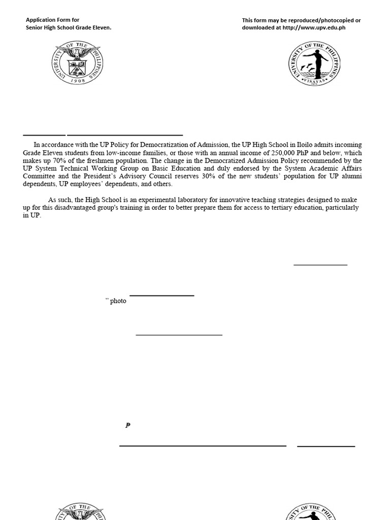 SHS Admission Form AY 2025 2026 | PDF