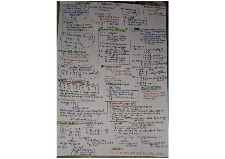 Determinant Short Notes Class 12 | PDF