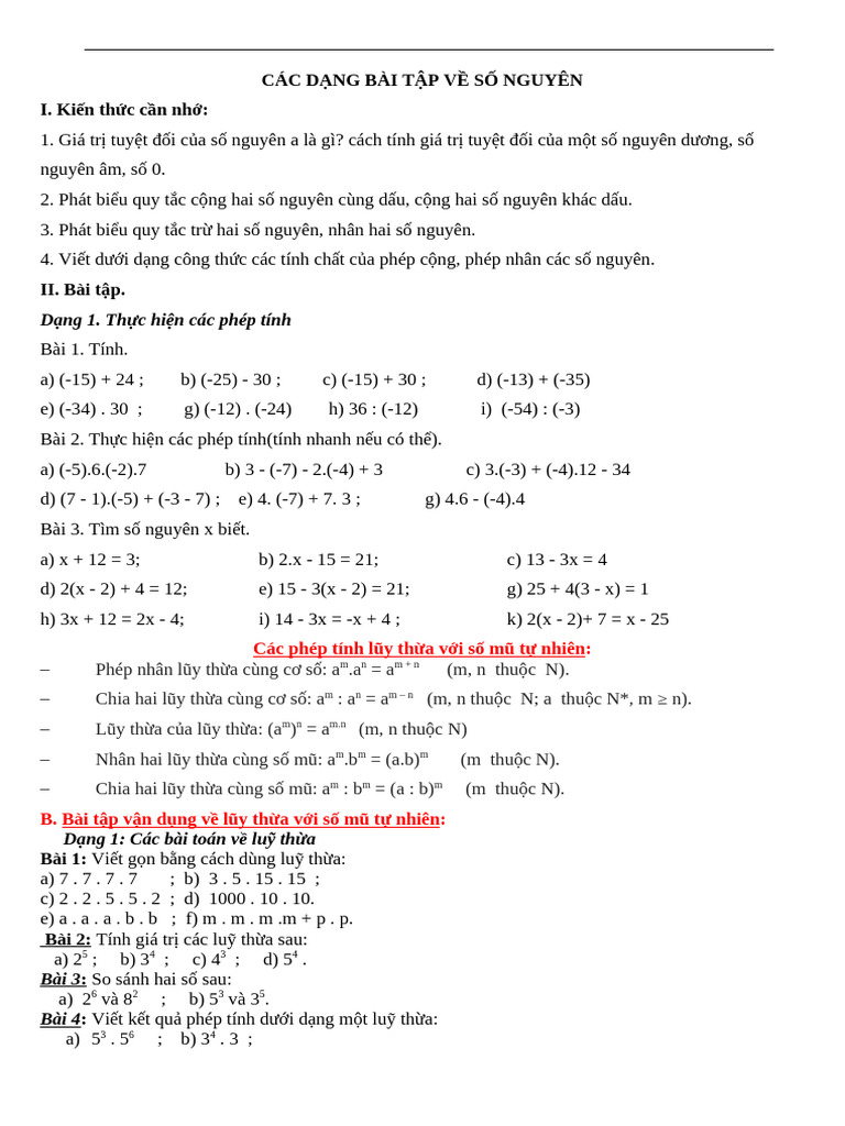 CaC DaNG BaI TaP Ve So NGUYeN TOaN 6 f7c0f47261 | PDF