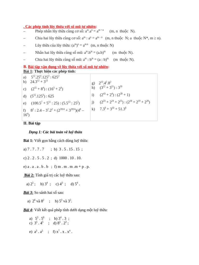 Bai Tap Luy Thua | PDF