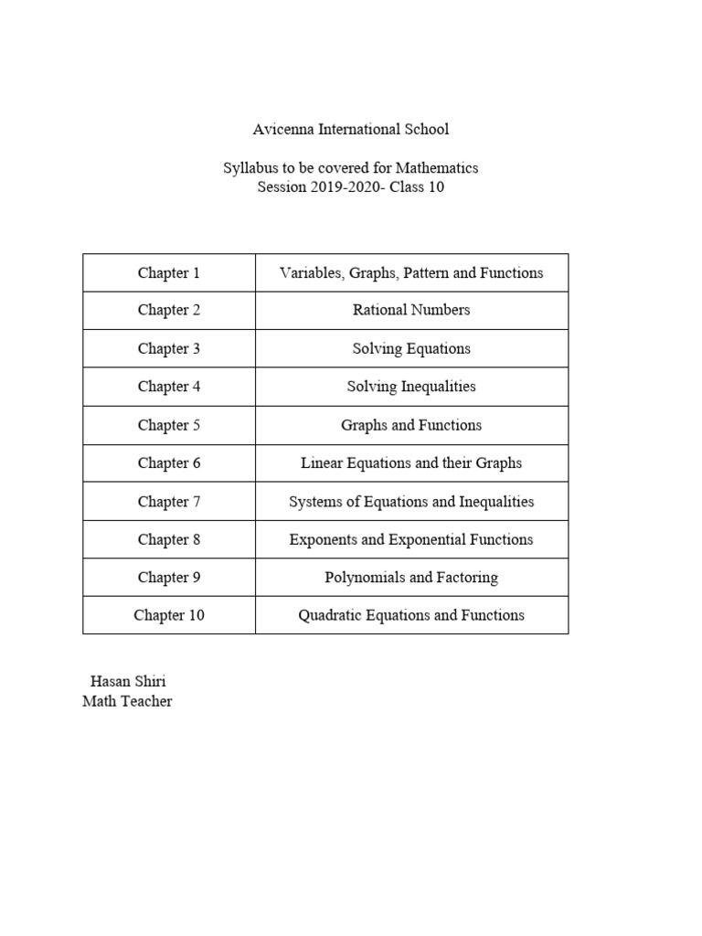Avicenna International School Math Syllabus | PDF