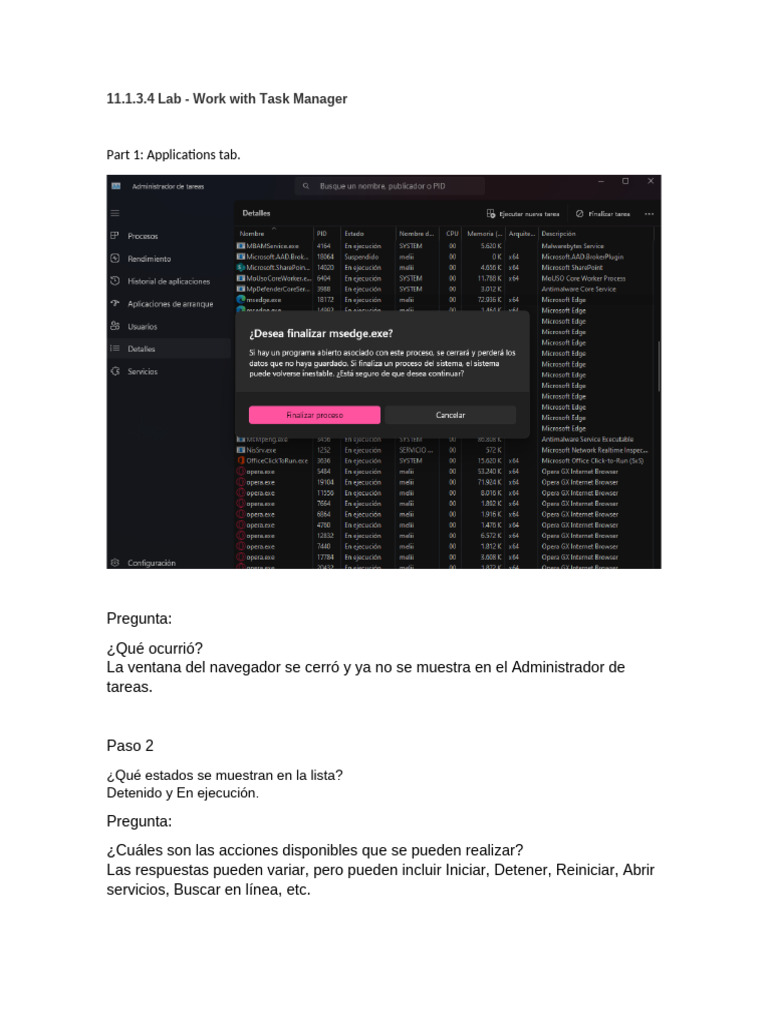 Part 1: Applications Tab.: 11.1.3.4 Lab - Work With Task Manager | PDF