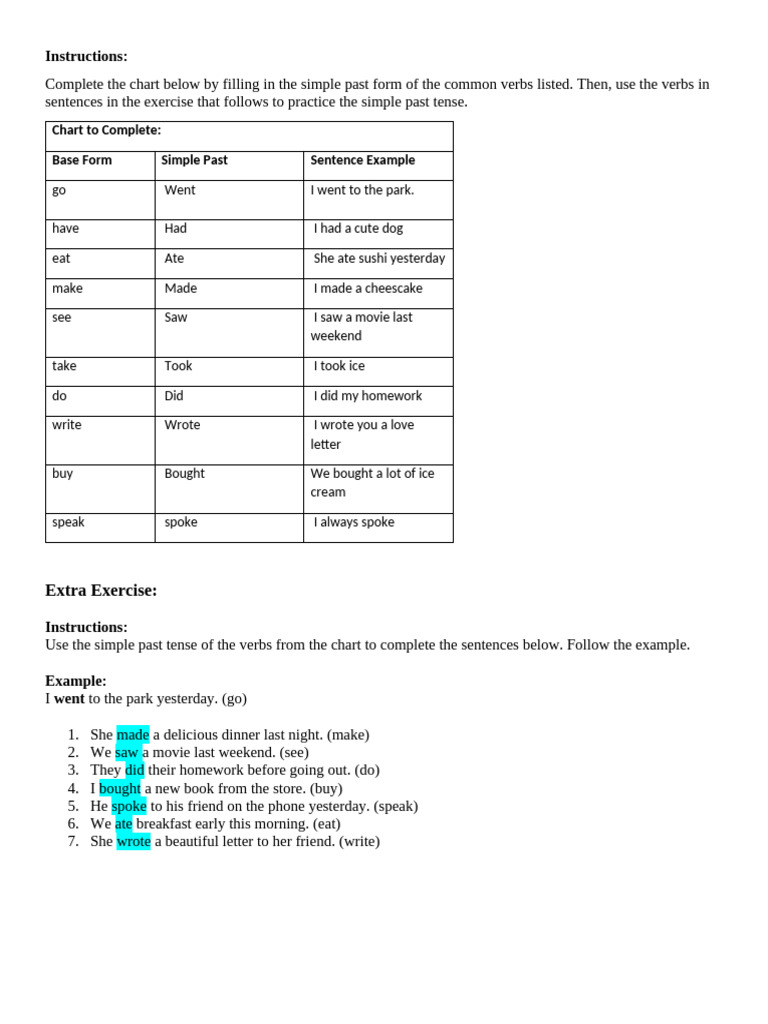 Simple Past Tense, Practice-1 | PDF
