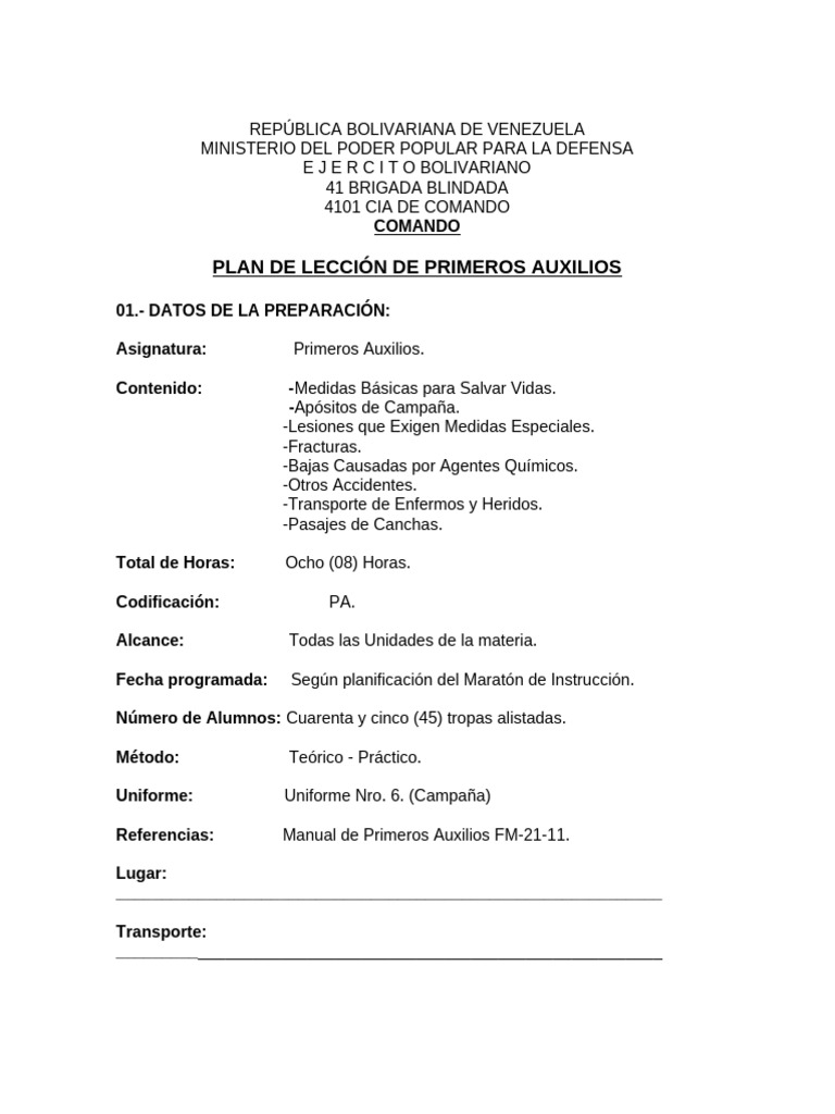 E. Plan de Leccion de Primeros Auxilios | PDF