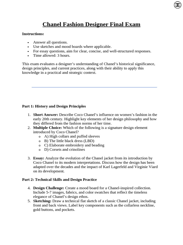 Chanel Fashion Designer Final Exam | PDF