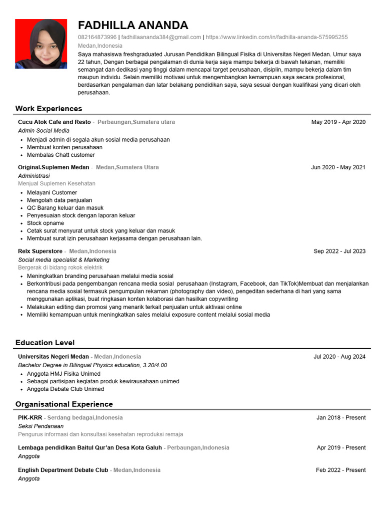 Fadhilla Ananda-Resume 2 | PDF