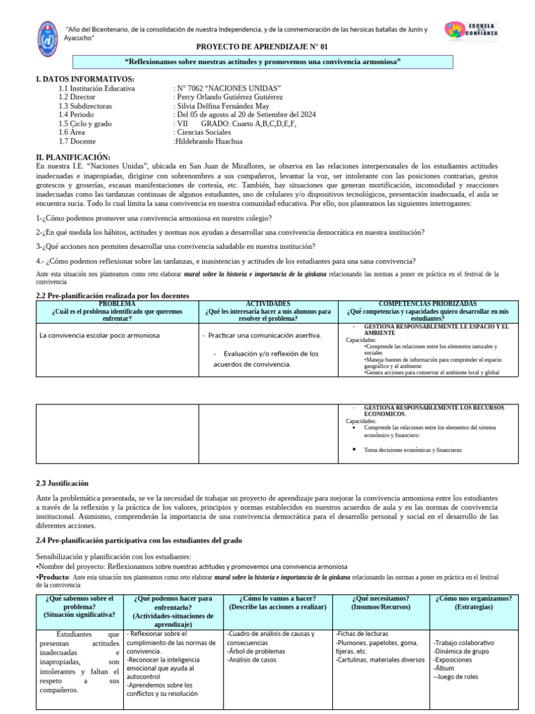 Proyecto de Aprendizaje N 4 - CC - Ss. 4to. Sec Cambio | PDF