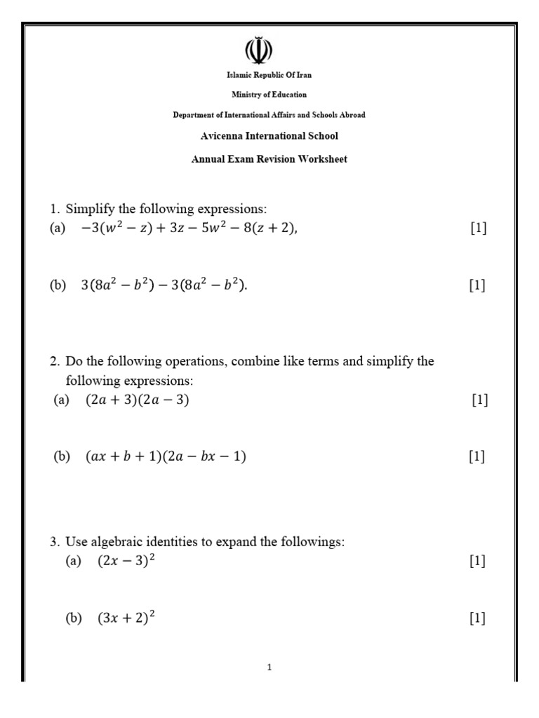 Annual - Revision Worksheet AIS 9 2nd Midterm Copy 2 | PDF | Mathematical Concepts | Abstract ...